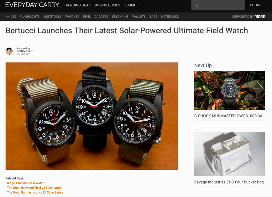 Bertucci Launches Their Latest Solar-Powered Ultimate Field Watch ...
