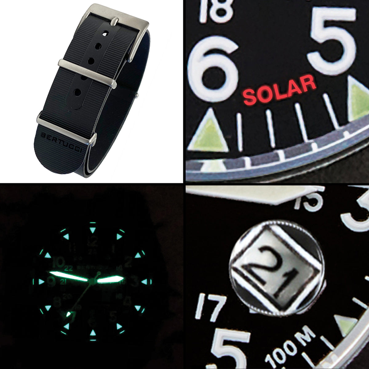 #13803 A-3PS Solar Field Italia - Black w/ Black G10 NATO Italian Rubb ...